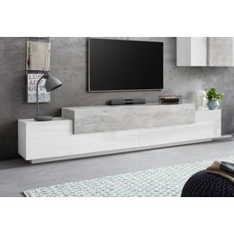 TV-Board Tecnos "Coro" Sideboards Gr. B/H/T: 240 cm x 51,6 cm x 45 cm, weiß (weiß hochglanz, betonfarben) TV-Lowboards
