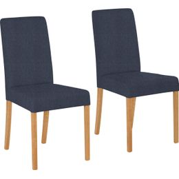 4-Fußstuhl Home Affaire "Bologna" Stühle Gr. B/H/T: 44 cm x 91 cm x 56 cm, 2 St., Strukturstoff, Gestell aus Massivholz, blau (dunkelblau (capulet 4010), natur) 4-Fuß-Stühle Stühle