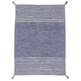 Teppich CarpetFine "Kelim Azizi" Teppiche Gr. B/L: 160 cm x 230 cm, 5 mm, 1 St., blau Baumwollteppiche
