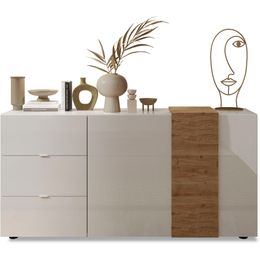 Sideboard Lc "Venus" Sideboards Gr. B/H/T: 181 cm x 86 cm x 44 cm, 3, weiß (weiß hochglanz lack, eiche cadiz nb) Sideboards