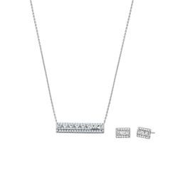 Ohrring und Ketten Set Michael Kors "PREMIUM, TAPERED BAGUETTE BAR, MKC1688SET" Schmuck-Sets bunt (silberfarben, weiß, weiß) Damen Brautschmuck