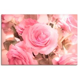 Wandbild Artland "Rosarosenbouquet" Bilder Gr. B/H: 90 cm x 60 cm, Leinwandbild Blumen Querformat, 1 St., pink Kunstdrucke