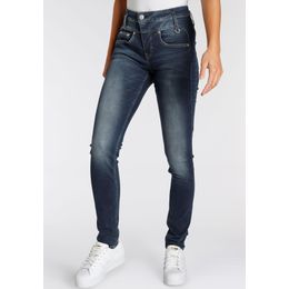 Slim-fit-Jeans Herrlicher "SHARP SLIM REUSED DENIM" Gr. 28, Länge 30, blau (clean 051) Damen Jeans Röhrenjeans