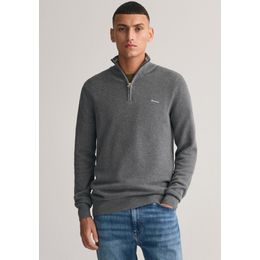 Troyer Gant "COTTON PIQUE HALFZIP" Gr. XL, grau (dark grey melange) Herren Pullover Troyer