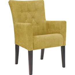 Esszimmerstuhl Home Affaire "King" Stühle Gr. B/H/T: 60 cm x 92 cm x 65 cm, Beingestell aus Massivholz, Feinstruktur weich, Elegante Knopfheftung im Rückenteil, gelb (senffarben, wenge) Küchenstühle