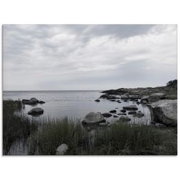 Glasbild Artland "Einsame Bucht am Meer" Bilder Gr. B/H: 80 cm x 60 cm, Glasbild Gewässer Querformat, 1 St., grau Glasbilder