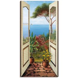 Wandbild Artland "Veranda am Meer" Bilder Gr. B/H: 75 cm x 150 cm, Leinwandbild Küstenbilder Hochformat, 1 St., grün Kunstdrucke