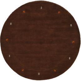 Wollteppich CarpetFine "Gabbeh Uni" Teppiche Gr. Ø 120 cm, 15 mm, 1 St., braun Orientalische Muster