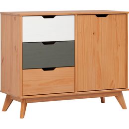 Kommode INTER-FURN "Scandik" Sideboards Gr. B/H/T: 96 cm x 79 cm x 40 cm, 3, braun (honigfarben lackiert, weiß, grau) Kommode