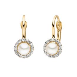 Paar Ohrhänger ADRIANA "E31" Ohrringe Gr. Gelbgold 375-Perlen, gelb (gelbgoldfarben, kristallweiß) Damen Ohrhänger