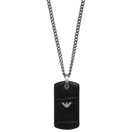 Kette mit Anhänger Emporio Armani "Essential, EGS2781060" Halsketten Gr. Edelstahl-Leder, Länge: 52,5 cm, schwarz (gunfarben, schwarz) Damen Ketten mit Anhänger