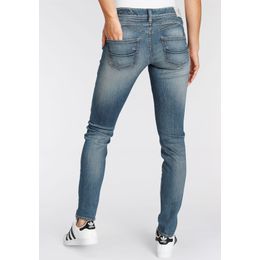 Slim-fit-Jeans Herrlicher "GILA SLIM ORGANIC DENIM" Gr. 25, Länge 32, blau (blue sea 879) Damen Jeans Röhrenjeans