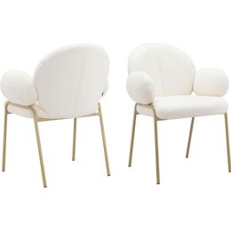 Esszimmerstuhl LEONIQUE "Albie" Stühle Gr. B/H/T: 62 cm x 83 cm x 63 cm, 2 St., Lu x us-Microfaser Teddyoptik Strukturoptik, Metall, weiß (offwhite, golden) Küchenstühle