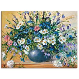Wandbild Artland "Vase mit Kornblumen" Bilder Gr. B/H: 120 cm x 90 cm, Leinwandbild Blumen Querformat, 1 St., weiß Kunstdrucke