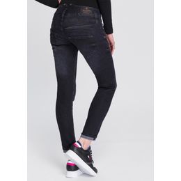 Slim-fit-Jeans Herrlicher "PITCH SLIM REUSED" Gr. 27, Länge 30, schwarz (crow 863) Damen Jeans Röhrenjeans