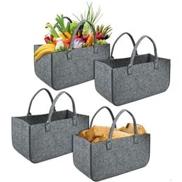 Filztaschen 4 Stück Kaminholztasche Filz, Faltbar Groß Kaminholzkorb Filztasche Shopper für Holz Zeitungen Kaminholz Filztasche - Hellgrau Naizy