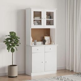 Highboard,Kommode,Sideboard,Vitrine alta Weiß 77x35x165 cm Massivholz Kiefer VMEC758769 MAISONCHIC