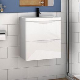 AICA SANITAIRE Waschtisch mit Unterschrank Waschbeckenunterschrank Badmöbel 50cm Hochglanz Weiß mit Waschbecken