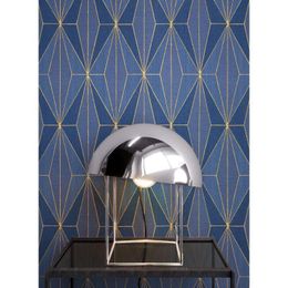 Tapete Blau Vliestapete Leicht Glänzend - Mustertapete Grafisch Gold Grafisch Muster Grafiktapete Geometrisch - Flavie - Newroom