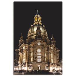 Wandbild Artland "Erleuchtete Frauenkirche in Dresden" Bilder Gr. B/H: 80 cm x 120 cm, Leinwandbild Gebäude Hochformat, 1 St., beige (naturfarben) Kunstdrucke