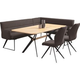 Eckbankgruppe Home Affaire "Preston" Sitzmöbel-Sets Gr. B/H/T: 227 cm x 88 cm x 178 cm, Strukturstoff, langer Schenkel links, braun (braun (giulia 9704), schwarz) Eckbankgruppen