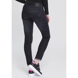 Slim-fit-Jeans Herrlicher "PITCH SLIM REUSED" Gr. 25, Länge 32, schwarz (crow 863) Damen Jeans Röhrenjeans