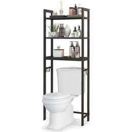 Toilettenregal, Waschmaschinenregal mit 3 Ablagen & 3 abnehmbaren Haken, Badezimmerregal für Toilette, Badzimmer & Waschküche, 63 x 26,5 x 170 cm