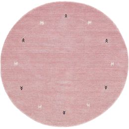 Wollteppich CarpetFine "Gabbeh Uni" Teppiche Gr. Ø 200 cm, 15 mm, 1 St., rosa Orientalische Muster reine Wolle handgewebt, Gabbeh Tiermotiv warmes Raumklima viele Größen