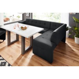 Eckbank exxpo - SOFA FASHION "Barista" Sitzbänke Gr. B/H/T: 197 cm x 82 cm x 265 cm, Lederfaserstoff, langer Schenkel links, schwarz (black) Eckbänke