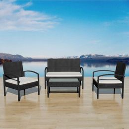 Bonnevie - 4-tlg. Garten-Lounge-Set,Gartenmöbel-Set mit Auflagen Poly Rattan Schwarz vidaXL