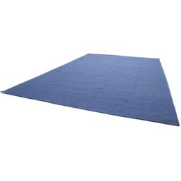 Wollteppich morgenland "KELIM FANCY UNI" Teppiche Gr. B/L: 120 cm x 180 cm, 7 mm, 1 St., blau Schurwollteppiche