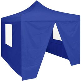 Profi-Partyzelt Faltbar, Gartenpavillon, Bierzelt UV-Schutz, Pavillon Pop-Up mit 4 Seitenwänden 2×2m Stahl Blau KLI30192 MAISONCHIC