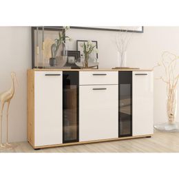 Sideboard sarai mit Schublade 3-türig Anrichte Glastüren B140 cm Artisan - Furnix