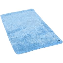 Hochflor-Teppich Tom Tailor HOME "Soft" Teppiche Gr. B/L: 65 cm x 135 cm, 35 mm, 1 St., blau (hellblau) Esszimmerteppiche handgetuftet, Uni-Farben, super weich und flauschig