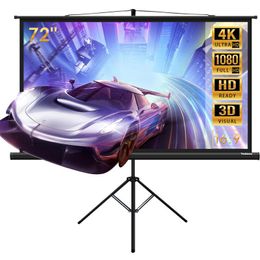 Todeco Leinwand mit Stativ 72 Zoll, Tragbar Projektor Leinwand, 160 x 90 cm, 16:9, 4K hd Klappbar Beamer Projektion Filme Leinwand für Indoor Outdoor Home