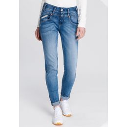 Slim-fit-Jeans Herrlicher "PEARL SLIM ORGANIC" Gr. 25, Länge 32, blau (faded blue 666) Damen Jeans Röhrenjeans