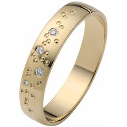 Trauring Firetti "Schmuck Geschenk Gold 375 Hochzeit Ehering "LIEBE" Sterne" Fingerringe Gr. 16,5, 0,03 ct SI = kleine Einschlüsse mit Brillanten, Gelbgold 375, 4 mm, gelb (gelbgoldfarben) Trauringe Made in Germany, wahlweise mit oder ohne Brillanten