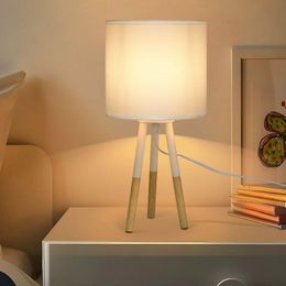 ZMH - Nachttischlampe Schlafzimmer Holz Tischlampe - E27 Fassung Tischleuchten Wohnzimmer Leuchte Weiß Landhausstil Tisch Lampe Modern
