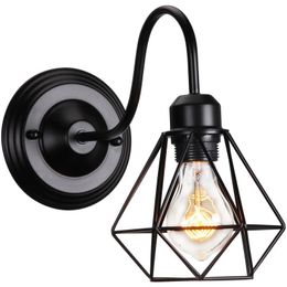Axhup - Wandleuchte Vintage, Mini Diamant Form Wamp Lampe im Industri Design, Decor Lampe mit Käfig für Wohnzimmer Esszimmer Schwarz 1PCS