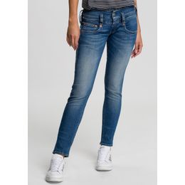 Slim-fit-Jeans Herrlicher "PITCH SLIM ORGANIC" Gr. 26, Länge 30, blau (blue sea 879) Damen Jeans Röhrenjeans