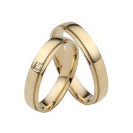 Trauring Firetti "Schmuck Geschenk Gold 750 Hochzeit Ehering "LIEBE"" Fingerringe Gr. 50, 0,01 ct SI = kleine Einschlüsse mit Brillant, Gelbgold 375, 4 mm, gelb (gelbgoldfarben) Trauringe