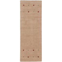 Wollteppich CarpetFine "Gabbeh Uni" Teppiche Gr. B/L: 80 cm x 450 cm, 15 mm, 1 St., beige Orientalische Muster