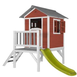 AXI - Spielhaus Beach Lodge xl in Rot mit hellgrüner Rutsche Stelzenhaus aus fsc Holz für Kinder Kleiner Spielturm für den Garten - Rot