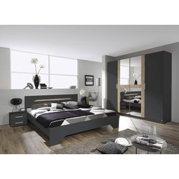 Schlafzimmer-Set Rauch "Rubi" Schlafzimmermöbel-Sets Gr. ohne Matratze, B/H: 180 cm x 200 cm, grau (graumetallic, eichefarben san remo) Komplett Schlafzimmer