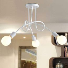 Axhup - Deckenlampe Vintage Industriell Stil Deckleuchte Spinne Eisen Kronleuchter Innen E27 für Wohnzimmer Schlafzimmer Weiß 3 Flammig