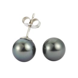 Perlenohrringe ADRIANA "La mia perla, PR3-5, N7, N8" Ohrringe Gr. 9, Weißgold 585-Perlen, grau (weißgoldfarben, grau) Damen Perlenohrringe
