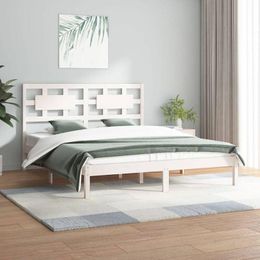 MAISONCHIC Massivholzbett Doppelbett Bett für Schlafzimmer Weiß Kiefer 180x200 cm 6FT Super King DE76866