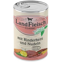 Dr.alder - LandFleisch Pur - Rinderherz & Nudeln - 12 x 400g nasses Hundefutter in Dosen