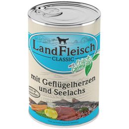 Dr.alder - LandFleisch Pur- Geflügelherzen & Seelachs - 12 x 400g nasses Hundefutter in Dosen