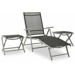 3-tlg. Garten-Lounge-Set Gartenmöbel-Set Terrassen-Sitzgruppe Textilene und Aluminium Silbern ZDEH48030 MAISONCHIC